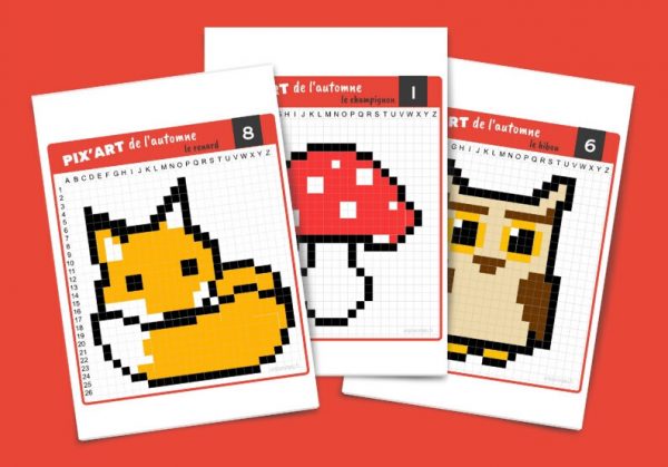 Pixel Art de l'automne : fiches à imprimer - Un jour un jeu